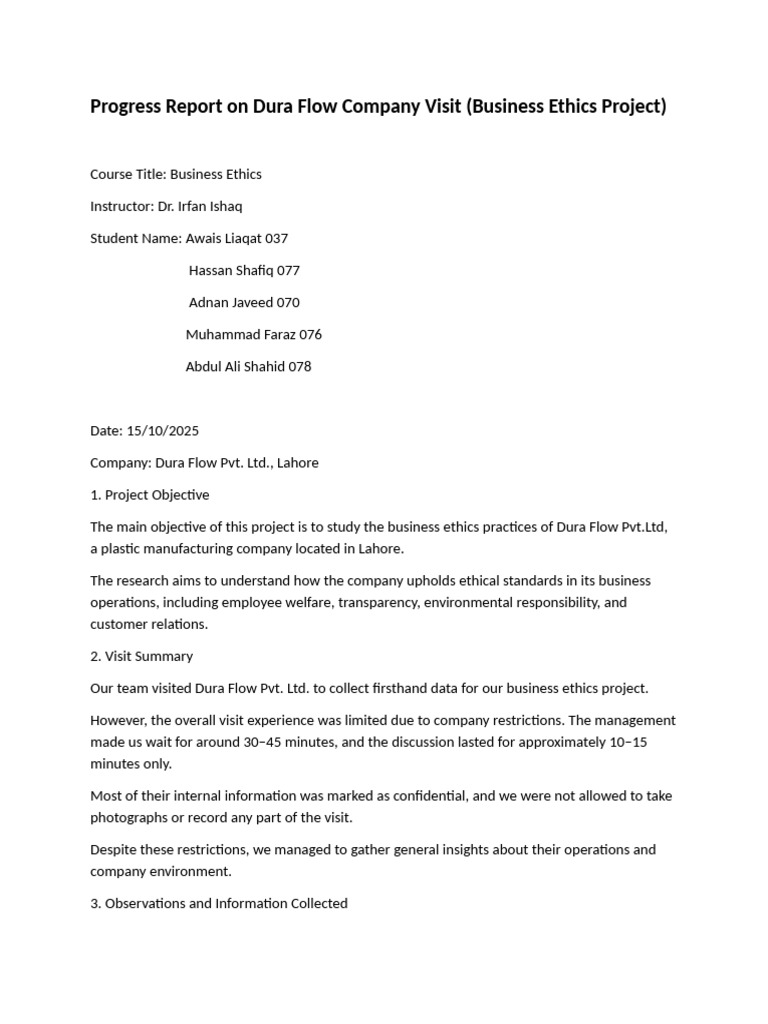 Progress Report of Business Ethics Project. | PDF | Business Ethics