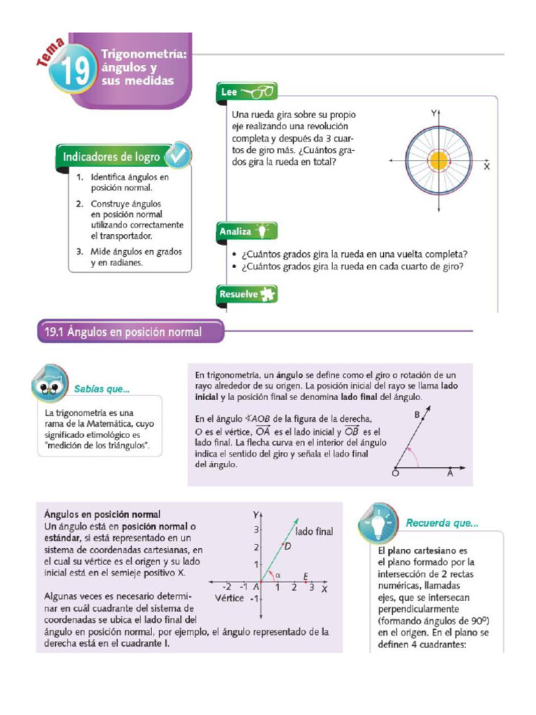 Tema 2 y 3, Angulos y Sus Medidas, Angulos Especiales y Cuadrantes | PDF