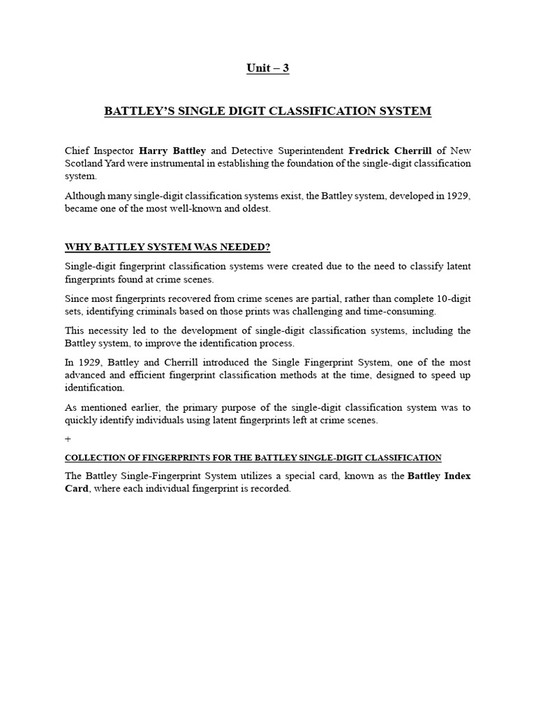 Battley Single-Digit Fingerprint System | PDF | Fingerprint