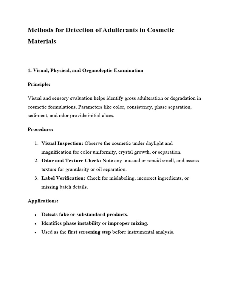 Methods For Detection of Adulterants in Cosmetic Materials | PDF ...