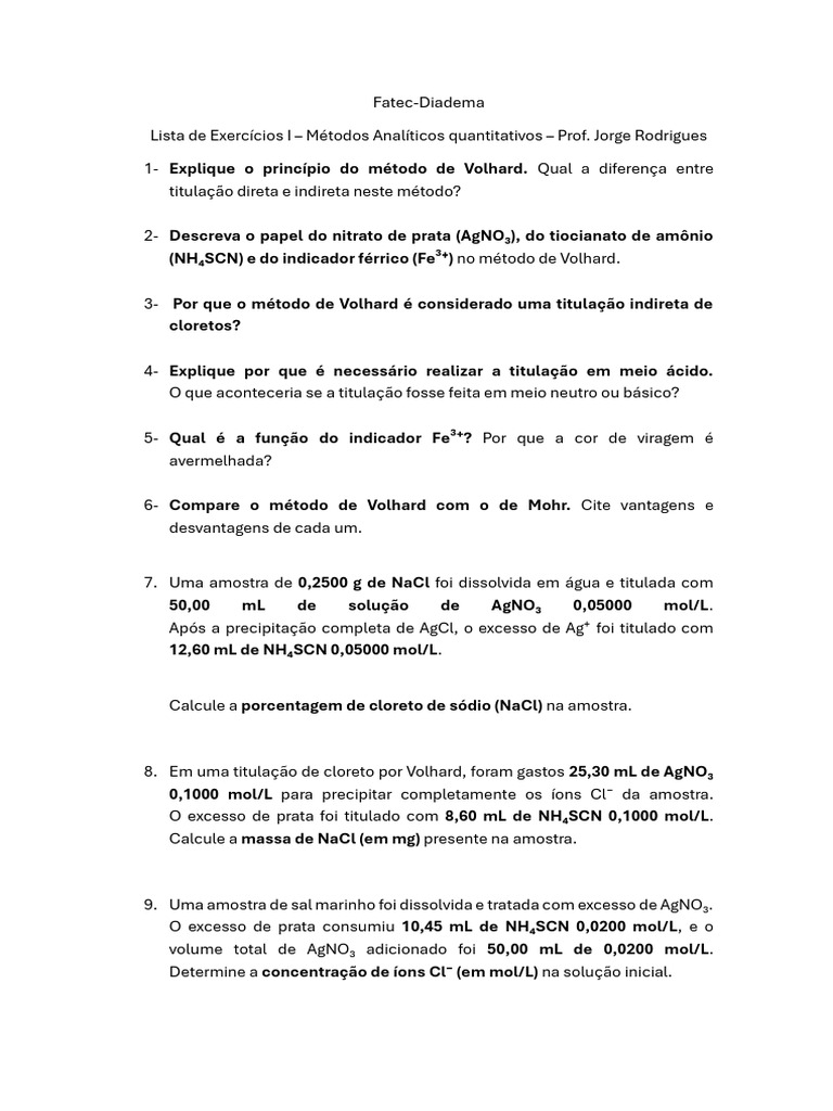 Lista de Exercícios I | PDF