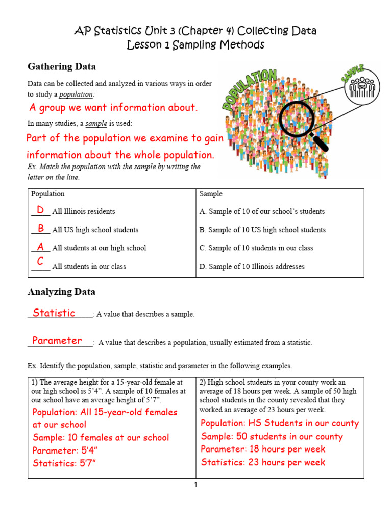 Lesson 1 Collecting Data Notes KEY | PDF | Sampling (Statistics ...