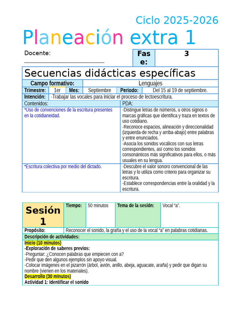 Actividades de Lectoescritura: Vocales | PDF | Escritura