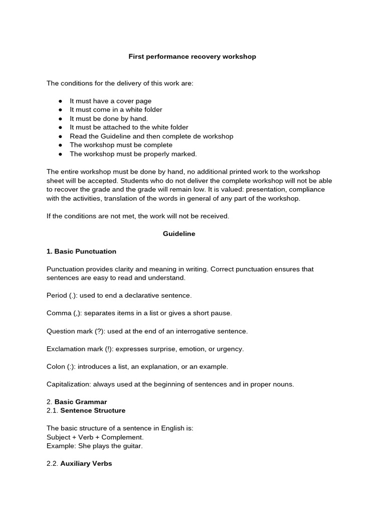 First Performance Recovery Workshop Third Term | PDF | Sentence ...