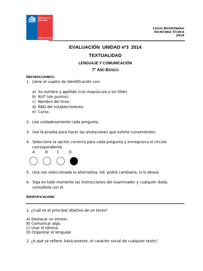 7º Básico Leng. Ev.unidad Nº3 Textualidad 2014 | PDF | Comunicación | Comunicación humana