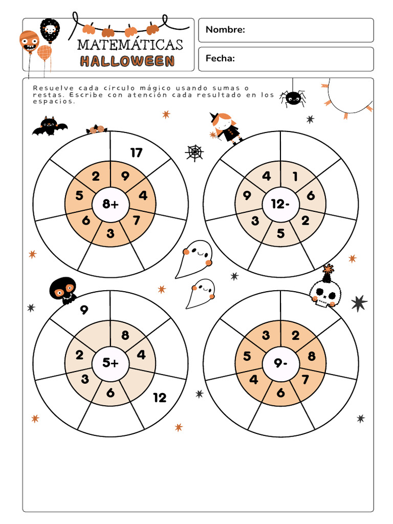 Círculos mágicos de matemáticas para Halloween | PDF
