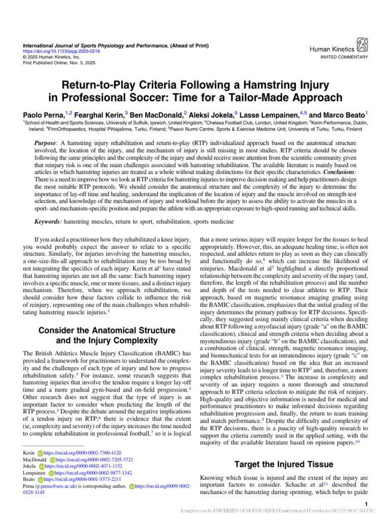 Hamstring Injury RTP Criteria in Soccer | PDF | Musculoskeletal System