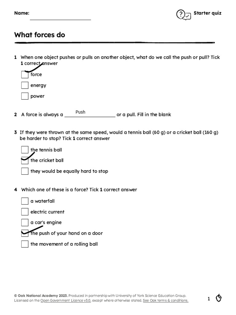 Forces Starter Quiz for Students | PDF | Force | Physical Quantities