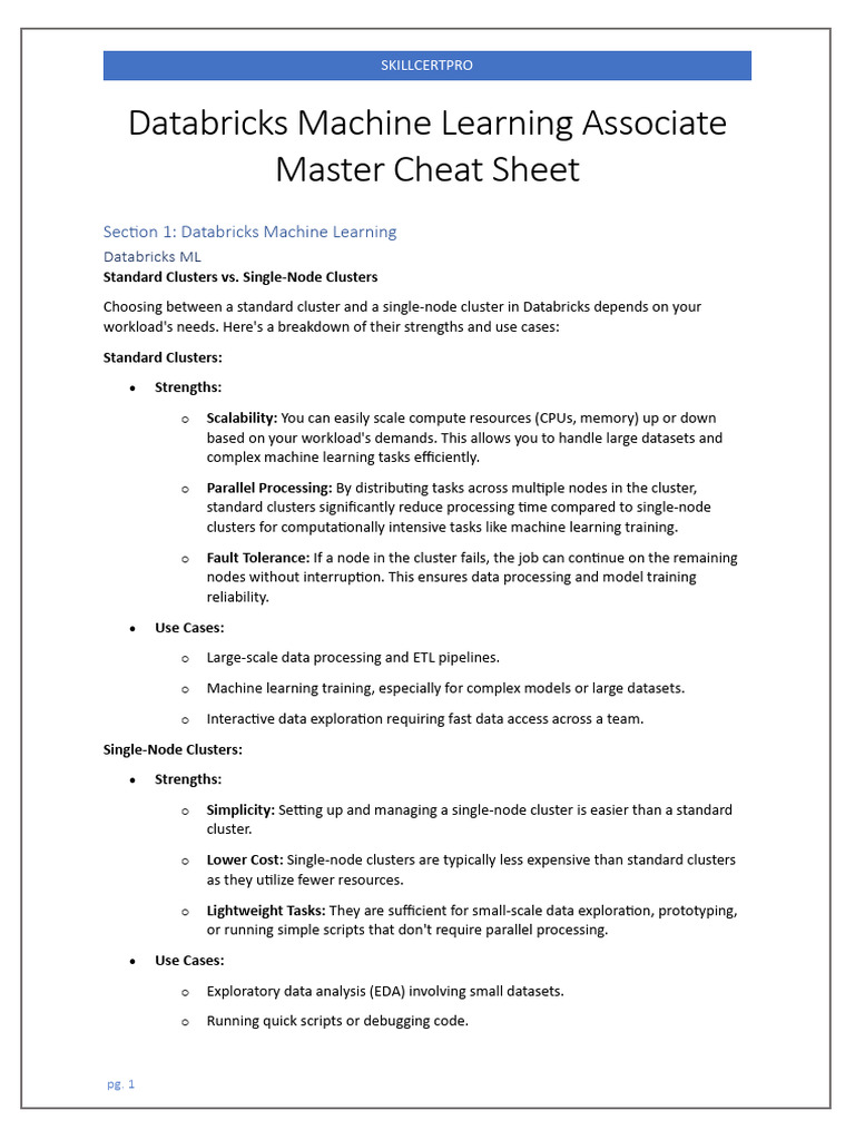 Databricks ML Associate Master Cheat Sheet | PDF | Computer Cluster ...