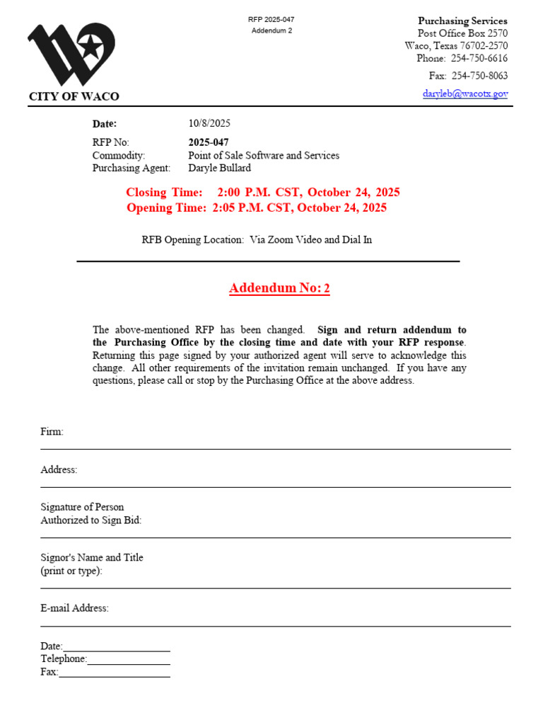 RFP 2025-047 Addendum 2 | PDF | Point Of Sale | Pricing