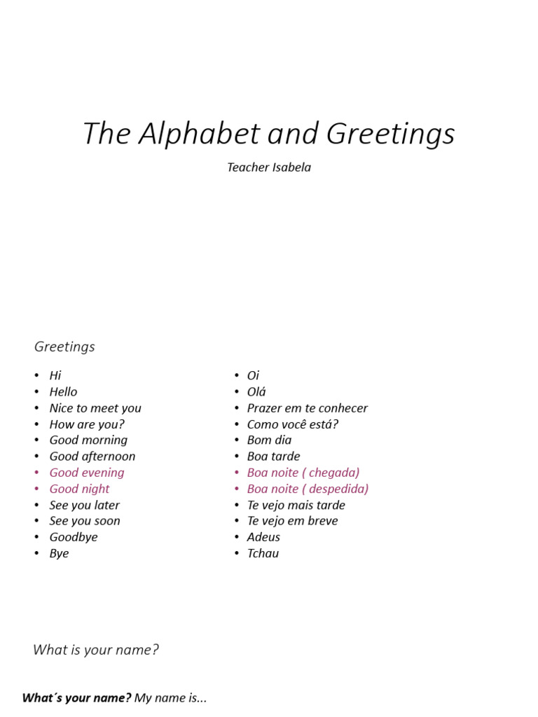 Aula 1 - The Alphabet and Greetings (20-05-2025) | PDF