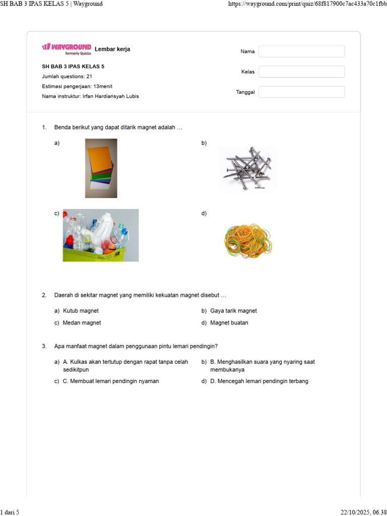 Sh Bab 3 Ipas Kelas 5 _ Wayground | PDF