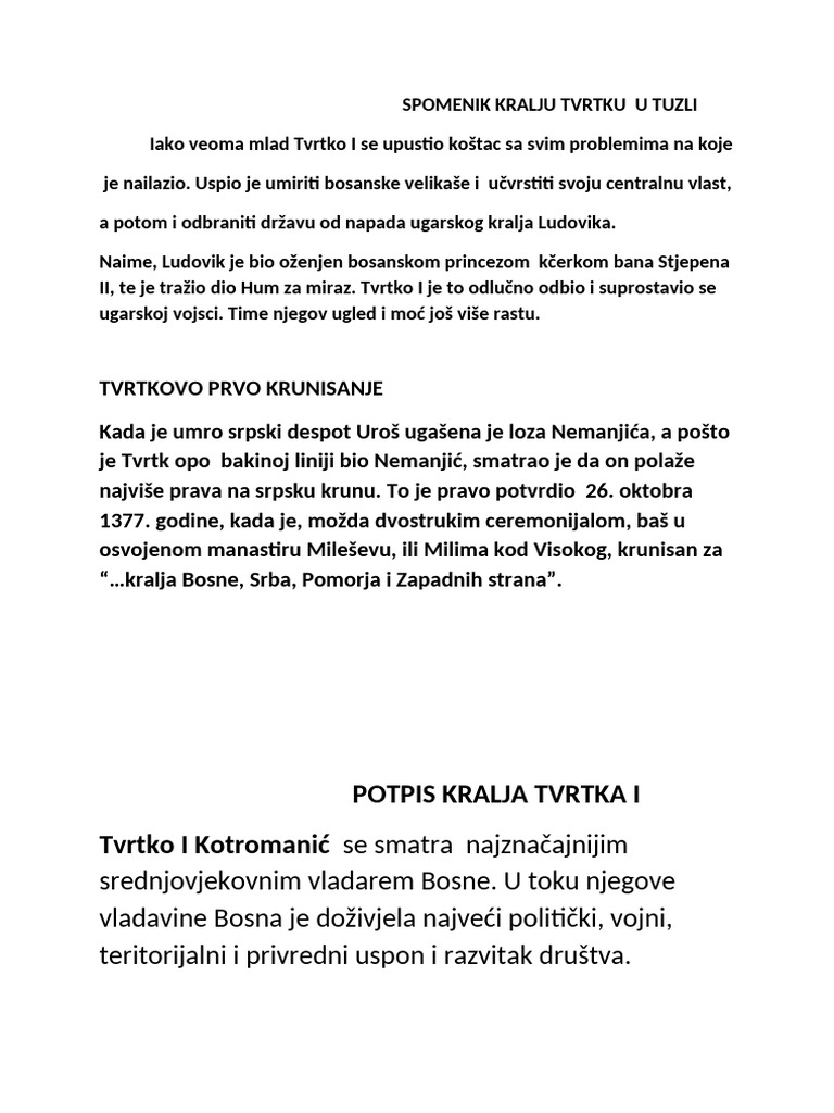 Spomenik Kralju Tvrtku U Tuzli | PDF