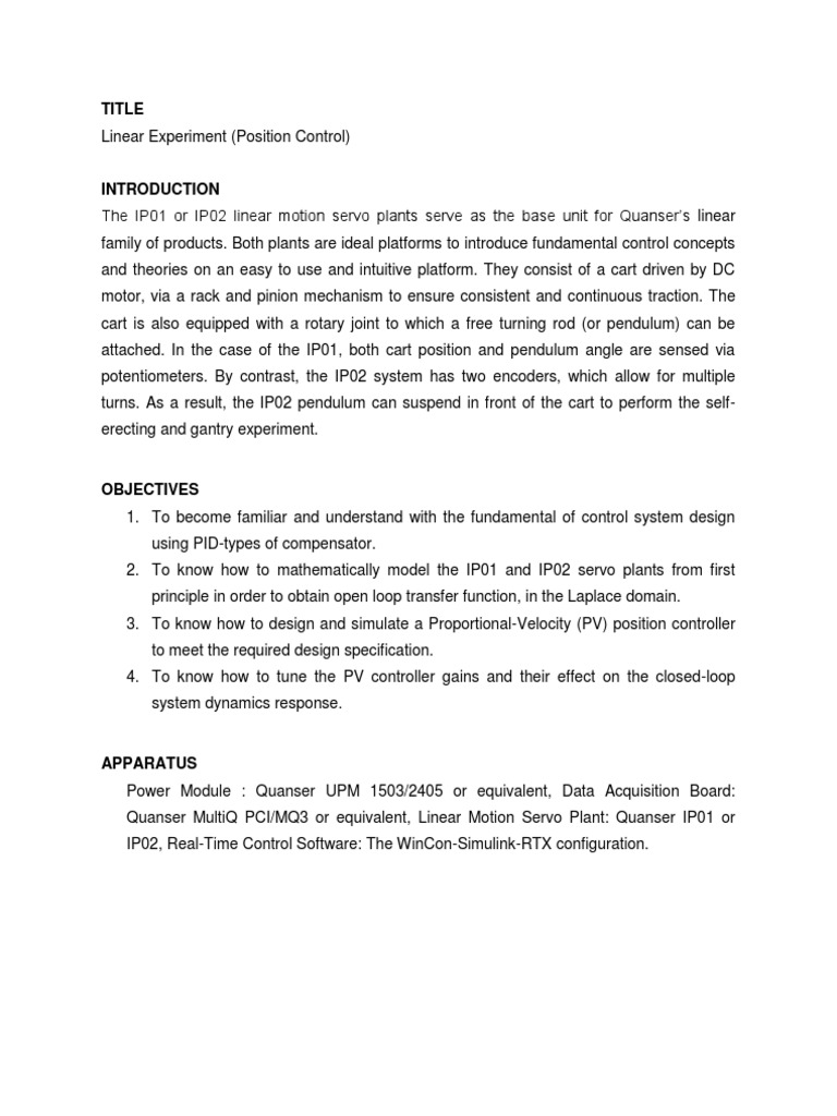 Linear Experiment | PDF | Servomechanism | Control Theory