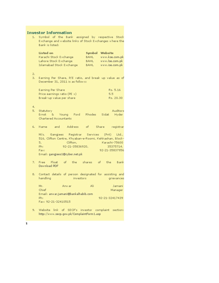 Bank Investor Information Overview | PDF