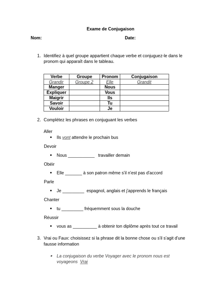 Exercice de Conjugaison Française | PDF | Verbe | Morphologie linguistique