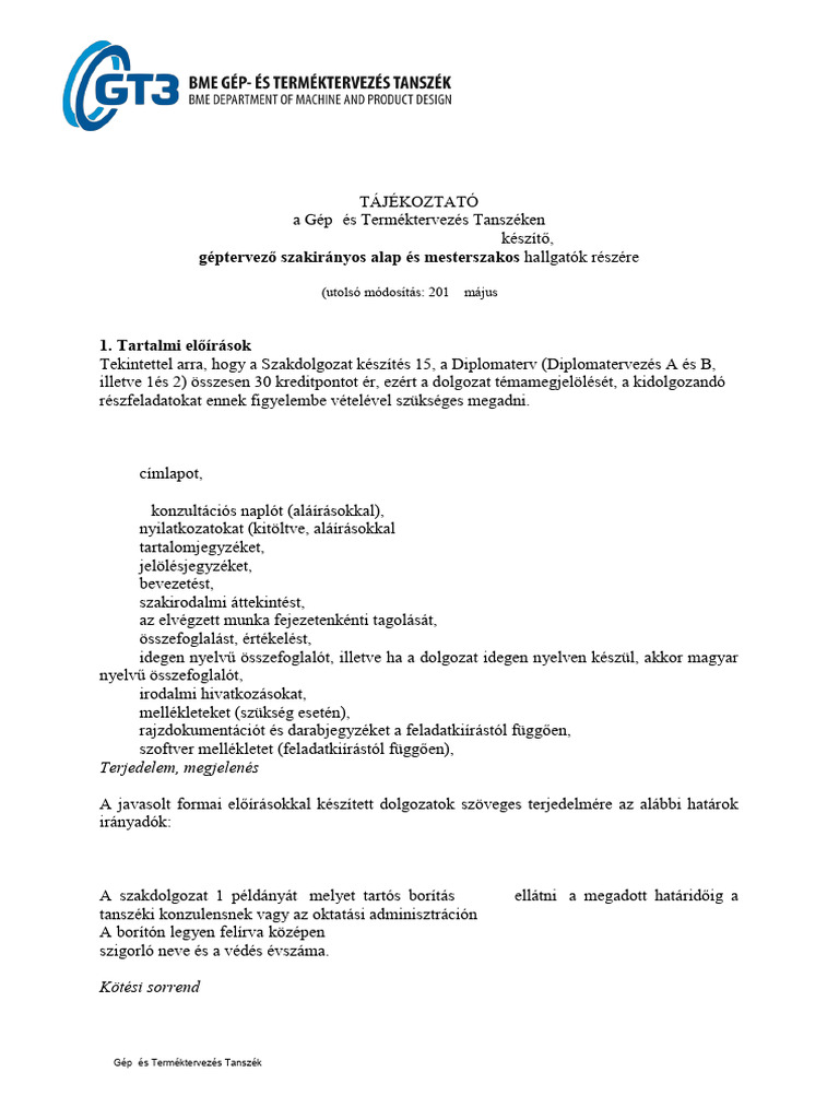 GT SZD DT Kovetelmenyek 2016 Majus | PDF