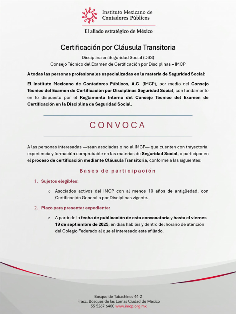 Anexo 2.-Convocatoría Certificación Por Cláusula Transitoria ECDSS | PDF