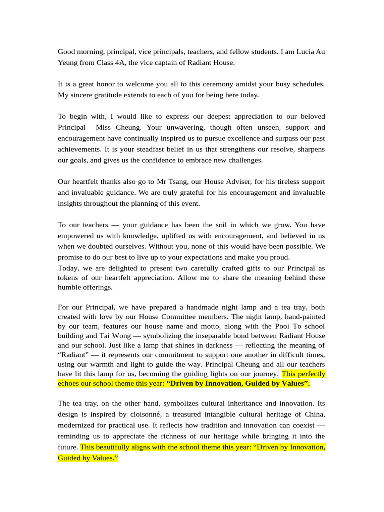 Vice Captain Speech (Lucia) | PDF