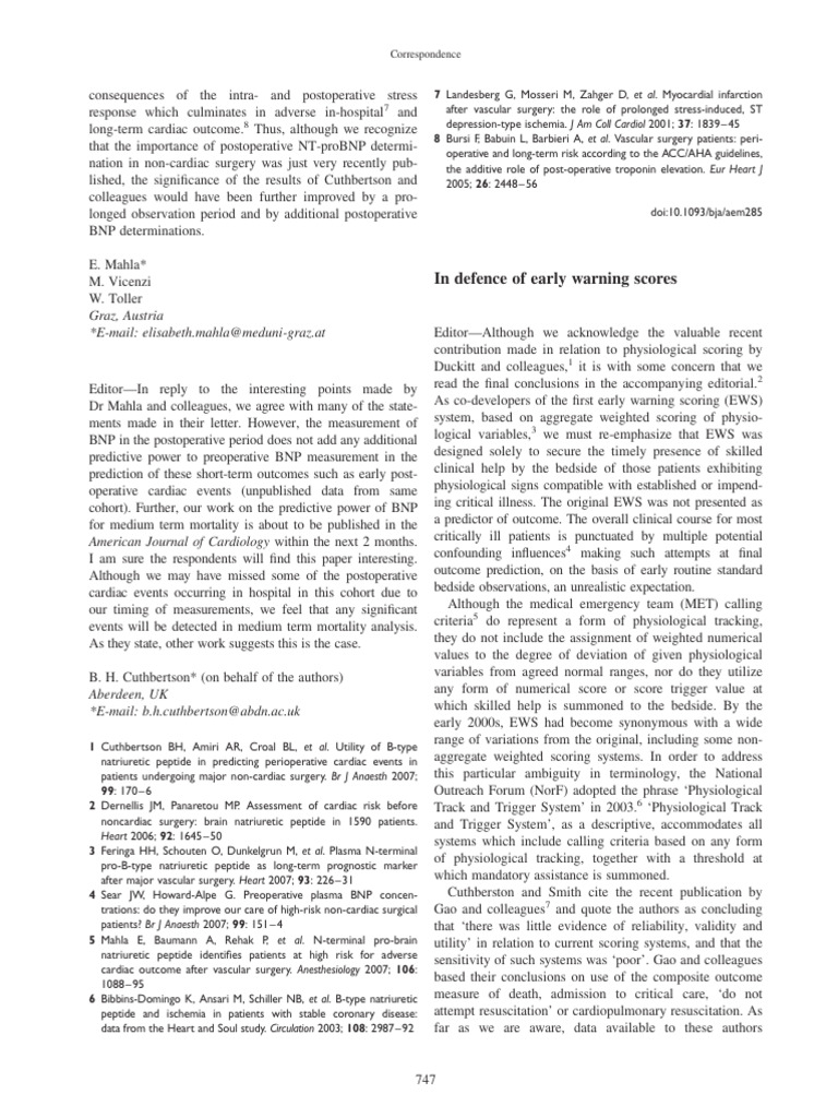 In Defence of Early Warning Scores Bja | PDF | Health Care ...
