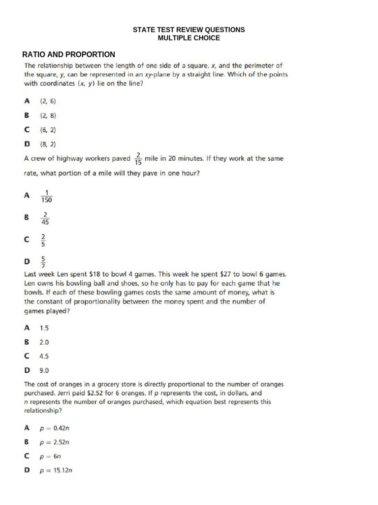 State Test Review: Math Topics | PDF