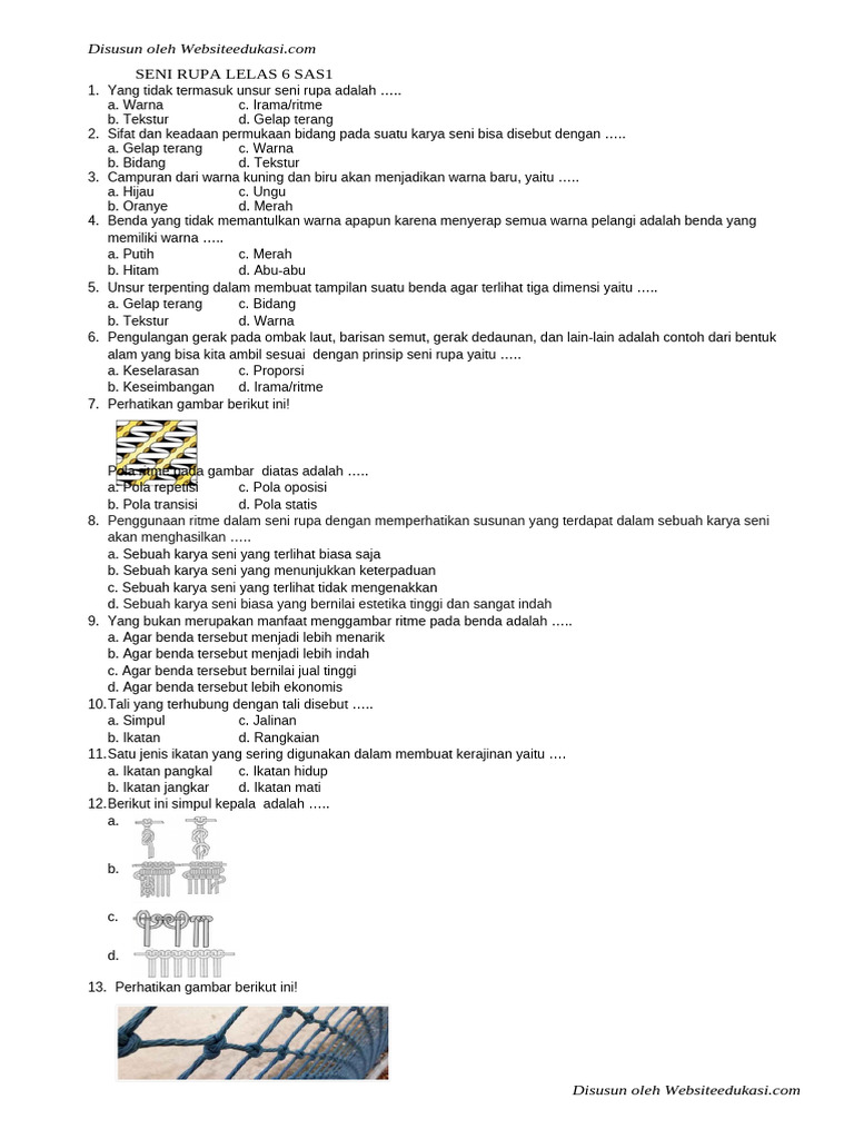 SAS 1 Kelas VI - Seni Rupa (Websiteedukasi.com) | PDF