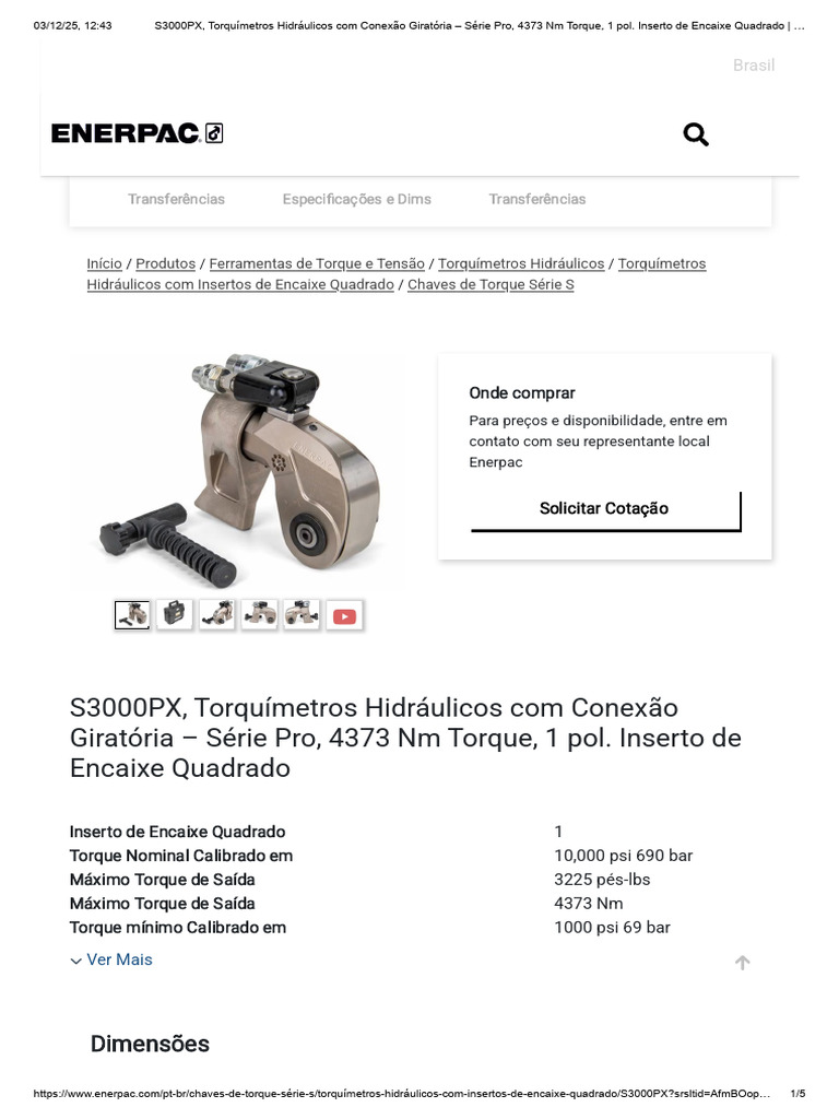 Torquímetro Hidráulico S3000PX 4373 Nm | PDF