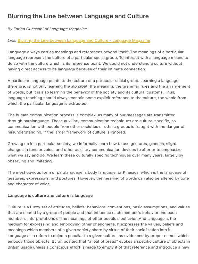 Language and Culture Interconnection | PDF | Communication | Semantics