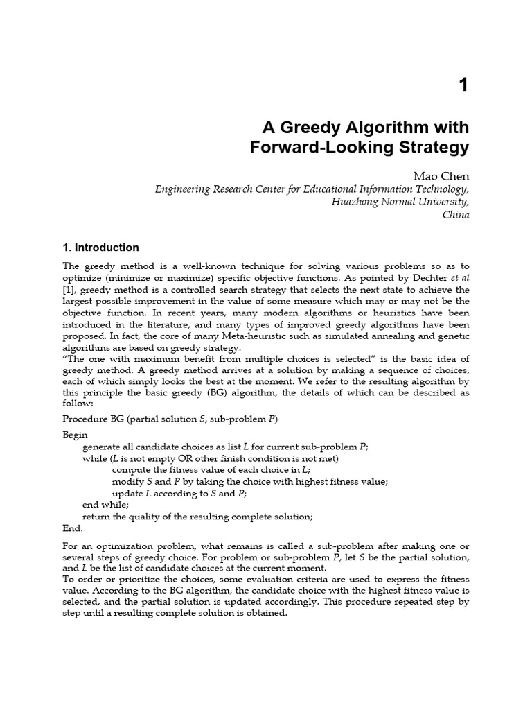 InTech-A Greedy Algorithm With Forward Looking Strategy | PDF ...