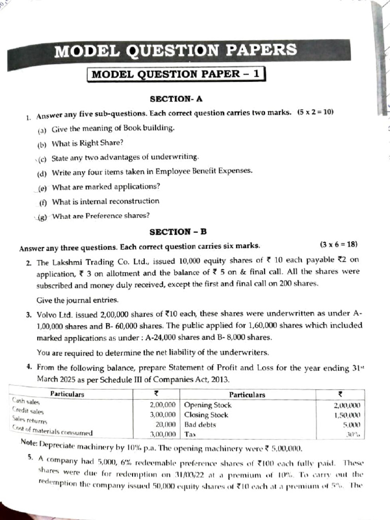 Model Question Papers for Financial Accounting | PDF | Equity (Finance ...