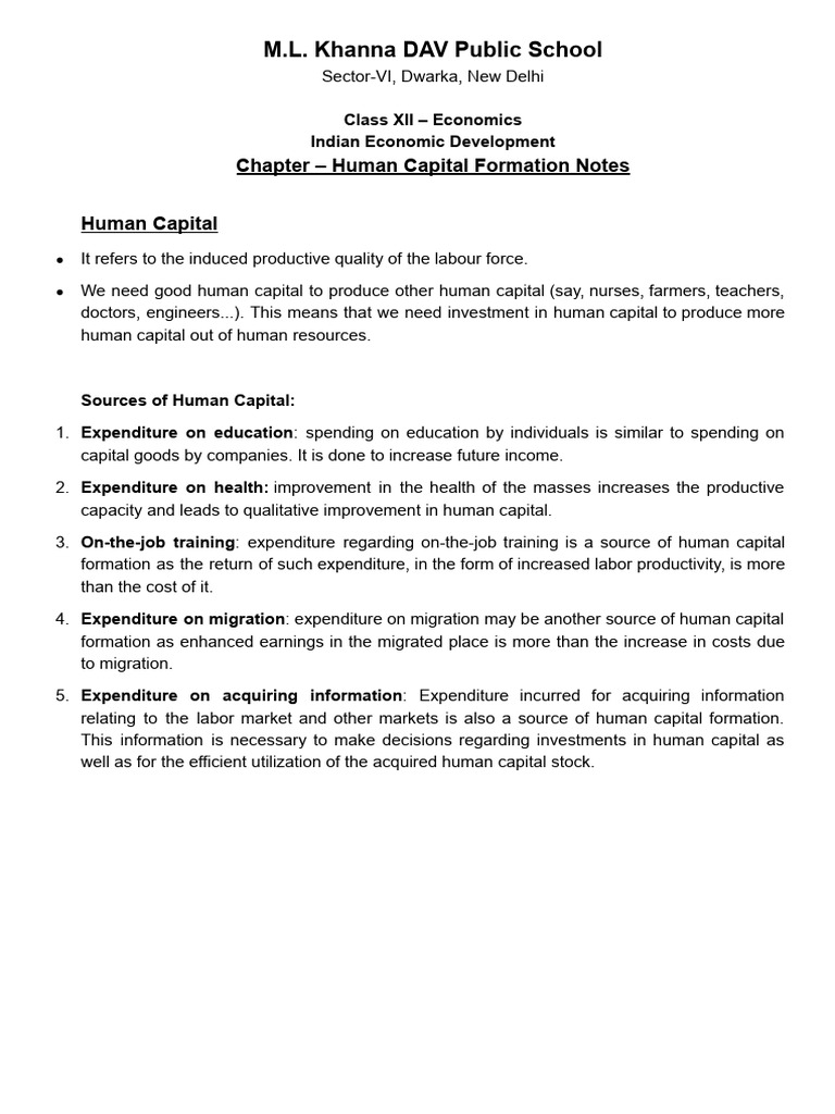 Ch-5 Human Capital Formation.docx | PDF | Human Capital | Capital ...