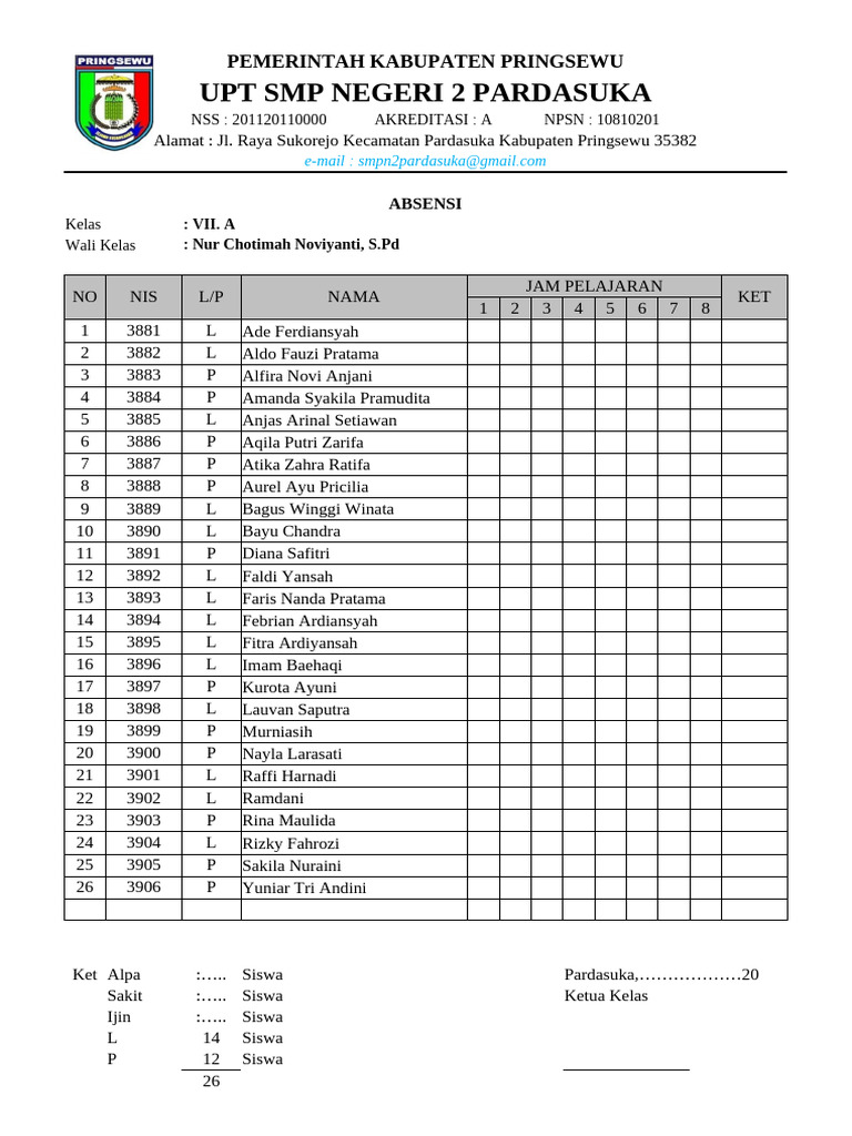 Absen Siswa 2025-2026_ Kelas 7 | PDF