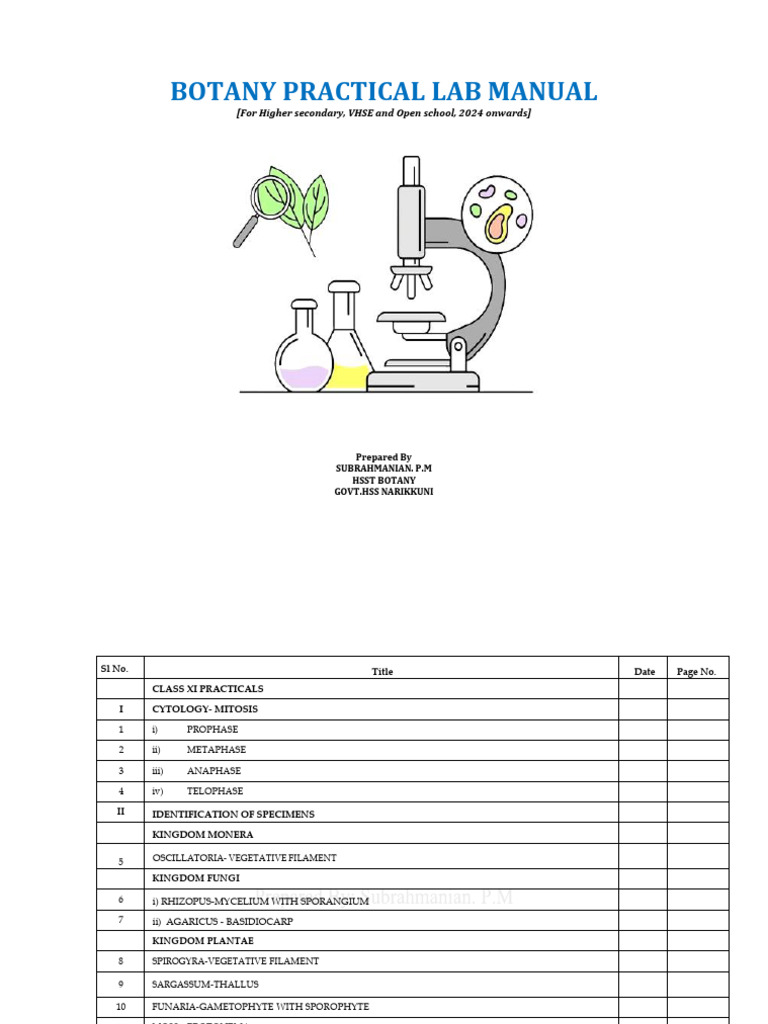 Botany Practical Manual 2024-25 | PDF | Plant Stem | Mitosis