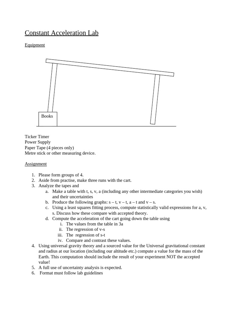 Constant Acceleration Lab | PDF
