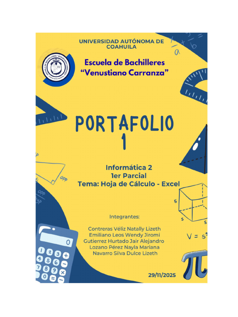 Portafolio 1 - Unidad 1.Hoja de Cálculo | PDF | Hoja de cálculo | Datos