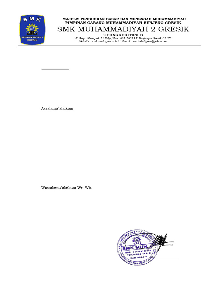 Surat Pemberitahuan Biaya TKA Dan Uji PKL | PDF