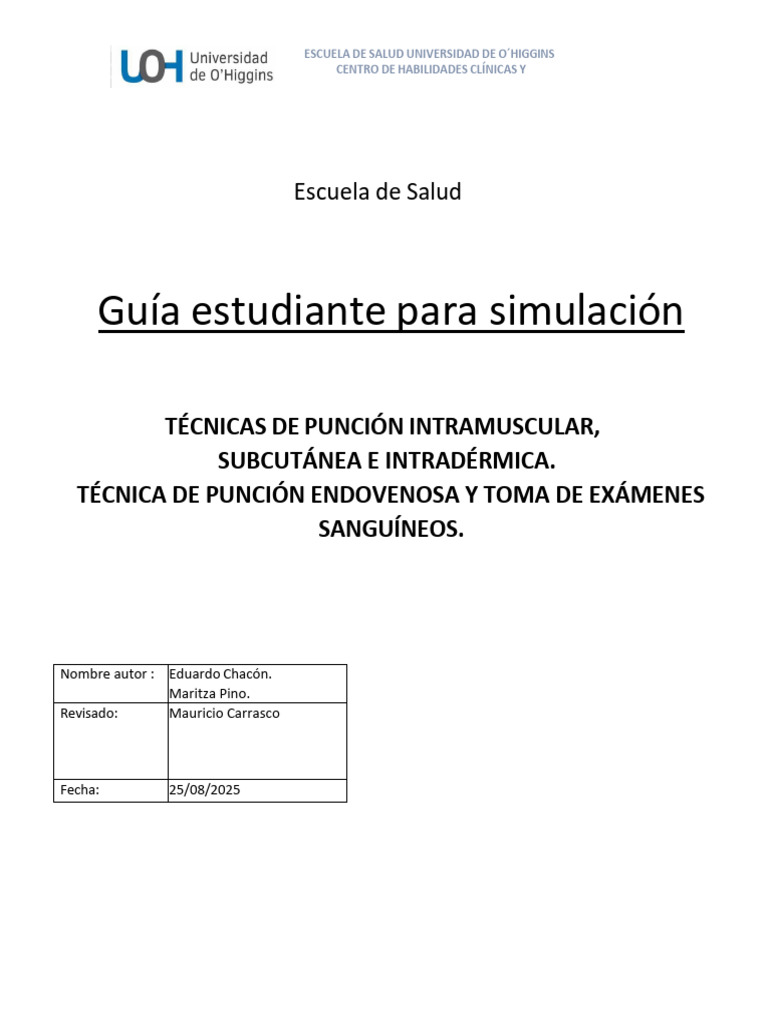 Gu a Estudiante Para Simulaci n Punciones 2025-3 | PDF | Inyección (medicina) | Anemia