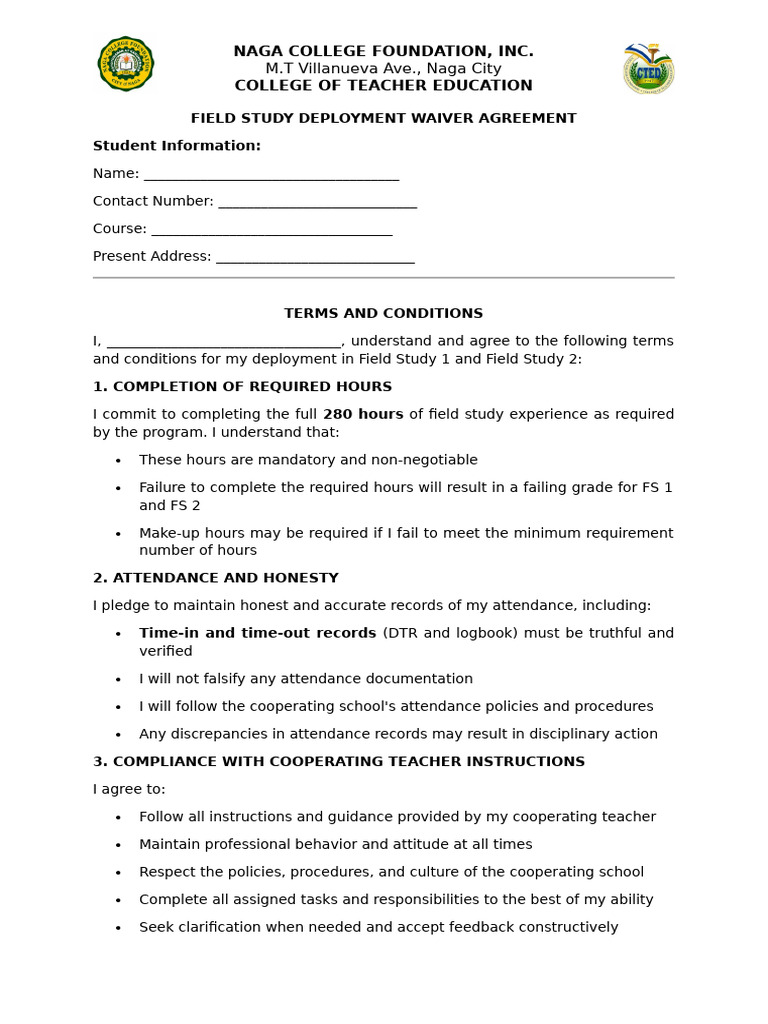 Field Study Deployment Waiver Agreement | PDF