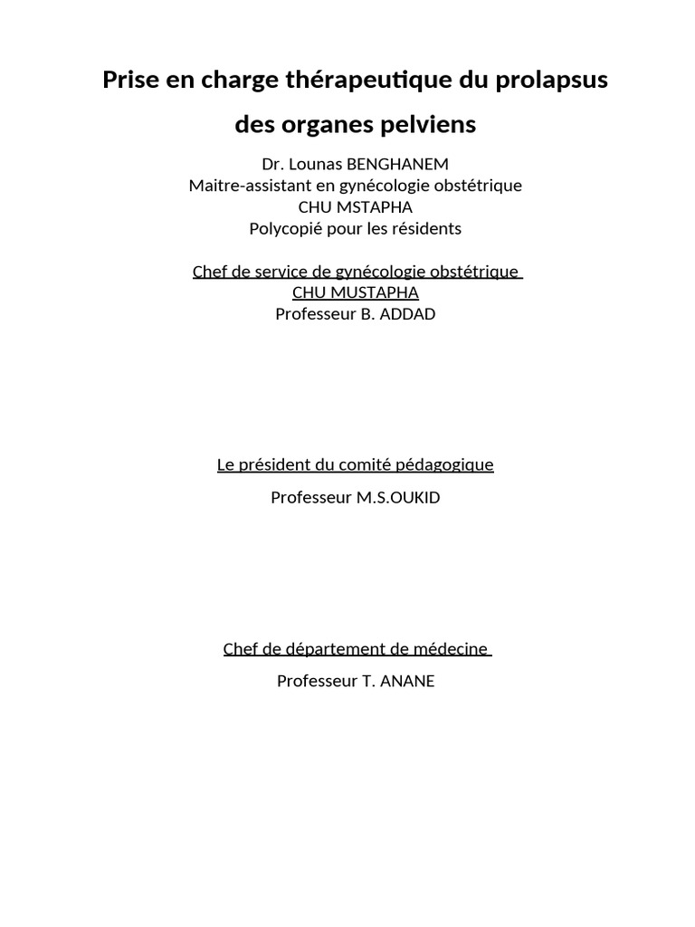 Prise en charge du prolapsus pelvien | PDF | Incontinence urinaire ...