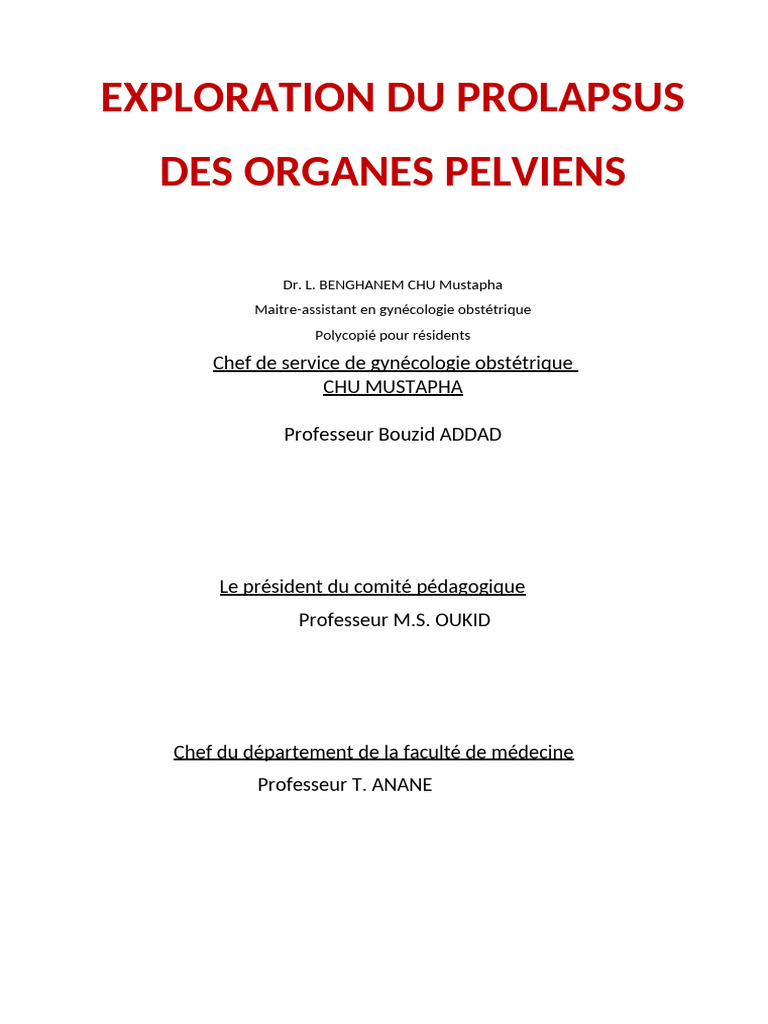 Prolapsus des Organes Pelviens : Exploration | PDF | Incontinence ...