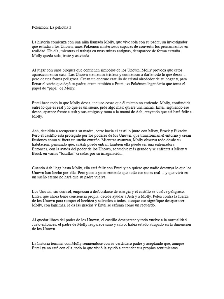 Pokémon: La película 3 - La historia de Molly | PDF