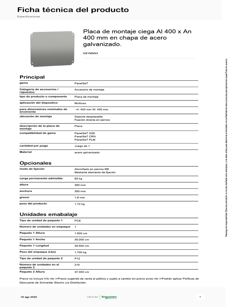 Placa de Montaje Ciega 400x400 mm Galvanizada | PDF | Entorno natural ...