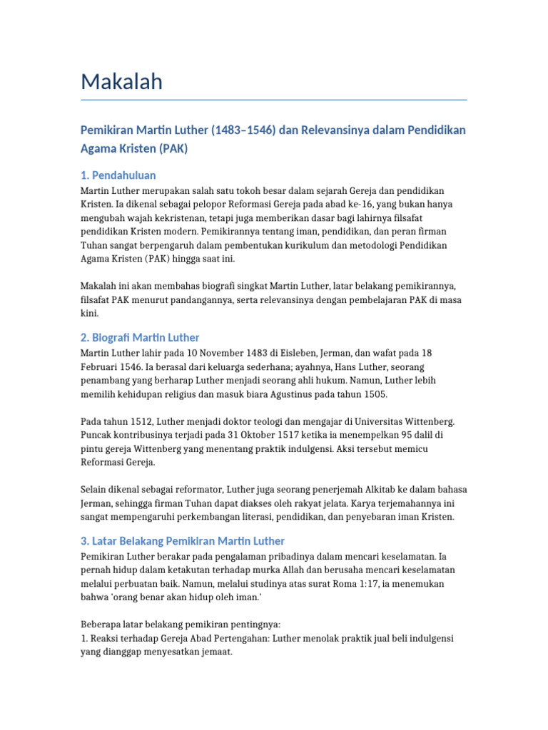 Pemikiran Martin Luther dan PAK | PDF