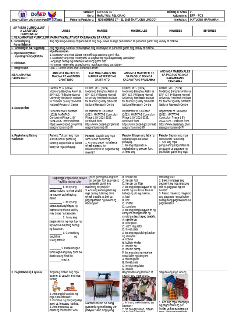 Matatag Curriculum/ K-12 Revised Curriculum I. Nilalaman NG Kurikulum ...