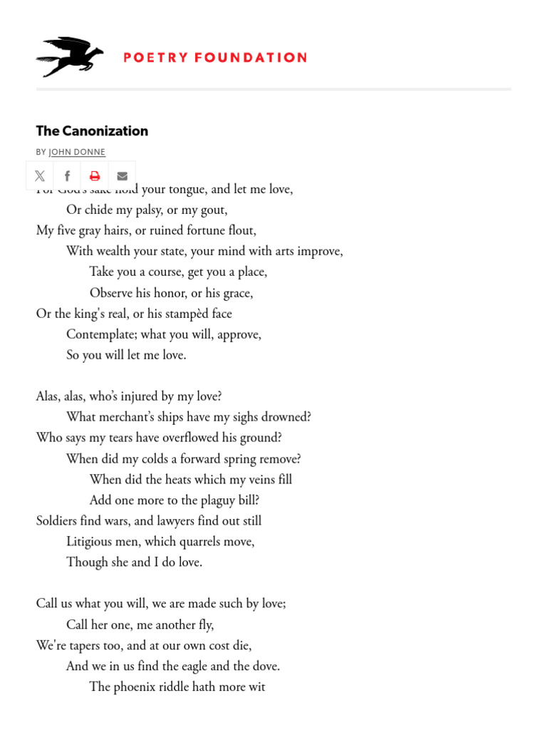 John Donne's "The Canonization" Poem | PDF