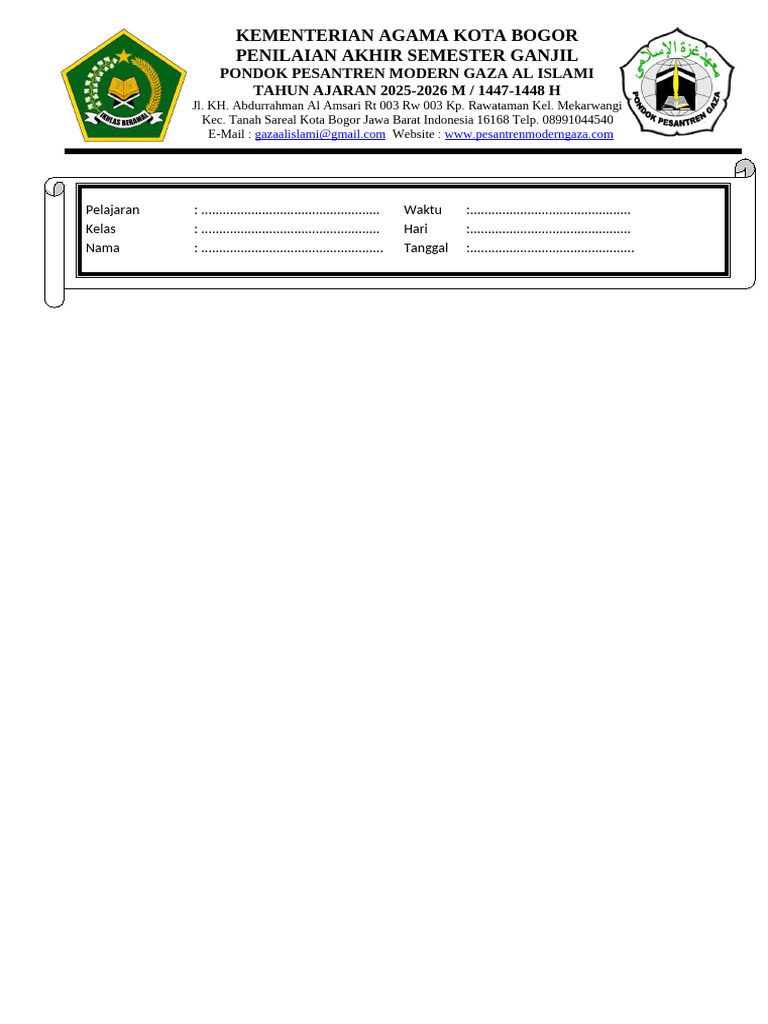 Kop Surat Pas Soal Pondok b.indonesia | PDF
