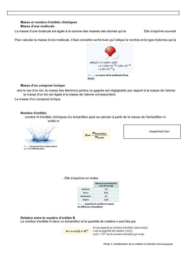 La mole : unité et calculs en chimie | PDF | Mole (unité) | Chimie