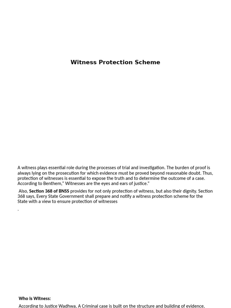 Witness Protection Scheme Overview | PDF | Witness | Burden Of Proof (Law)
