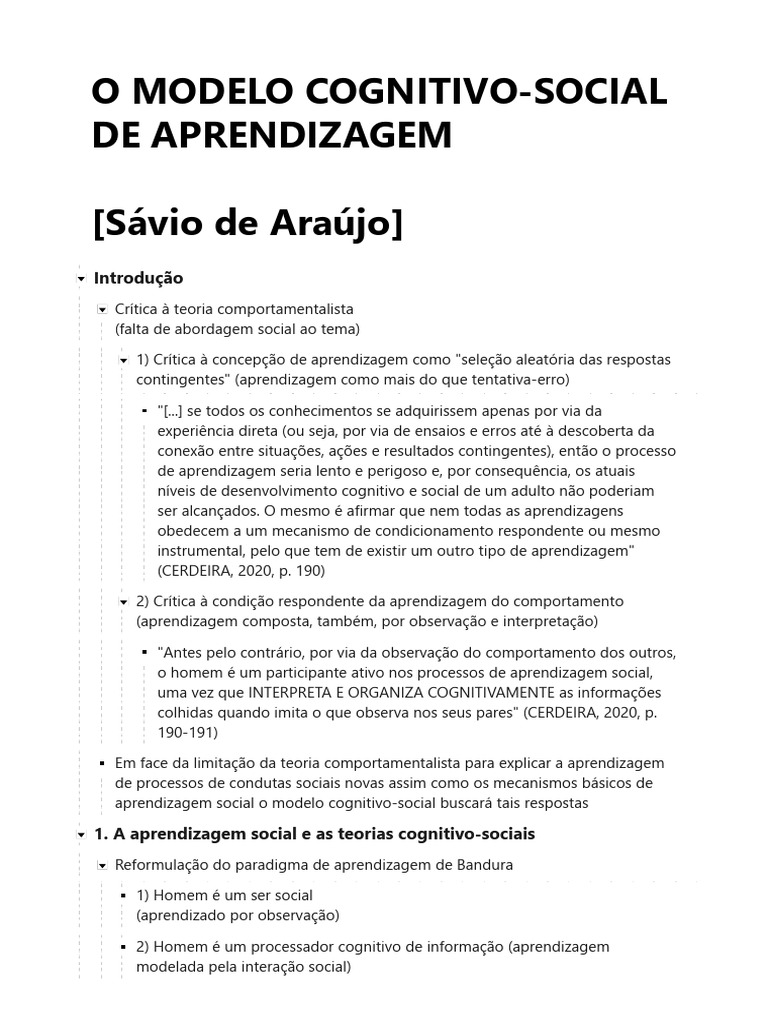 Aprendizagem pelo Modelo Cognitivo-Social | PDF | Aprendizado ...