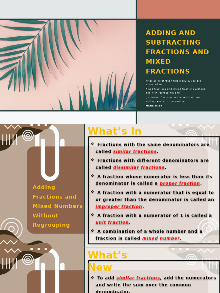 Adding and Subtracting Fractions and Mixed Fractions | PDF | Algebra ...